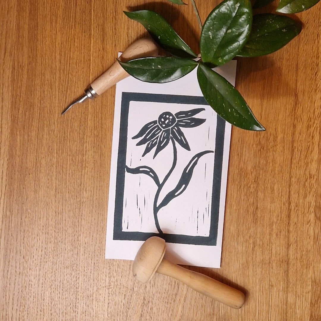 Linocut "flower", Linocut Print, A5 - Etsy