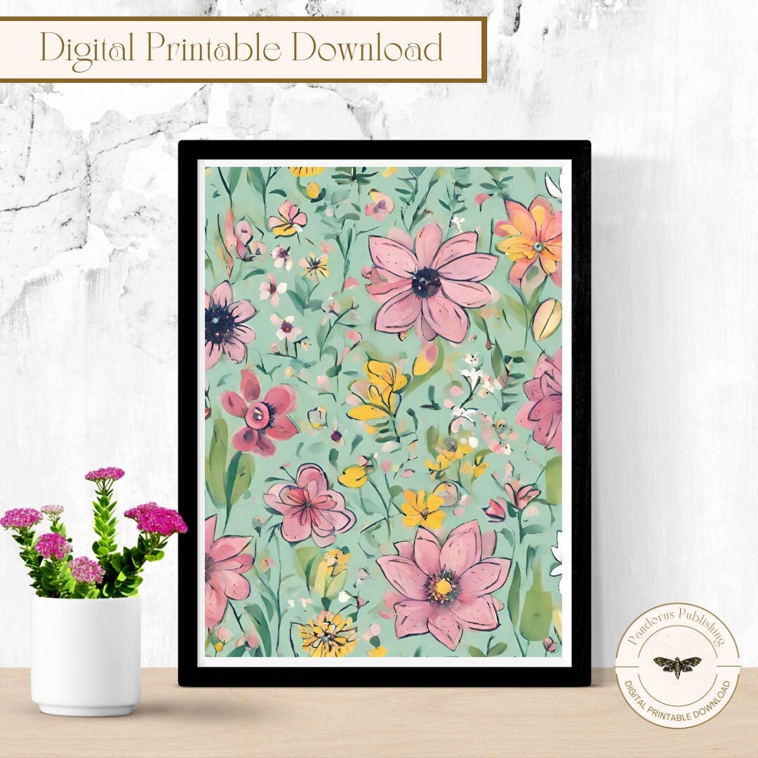 Printable Spring Flowers Painting Wall Art, Spring Digital Art, Digital ...