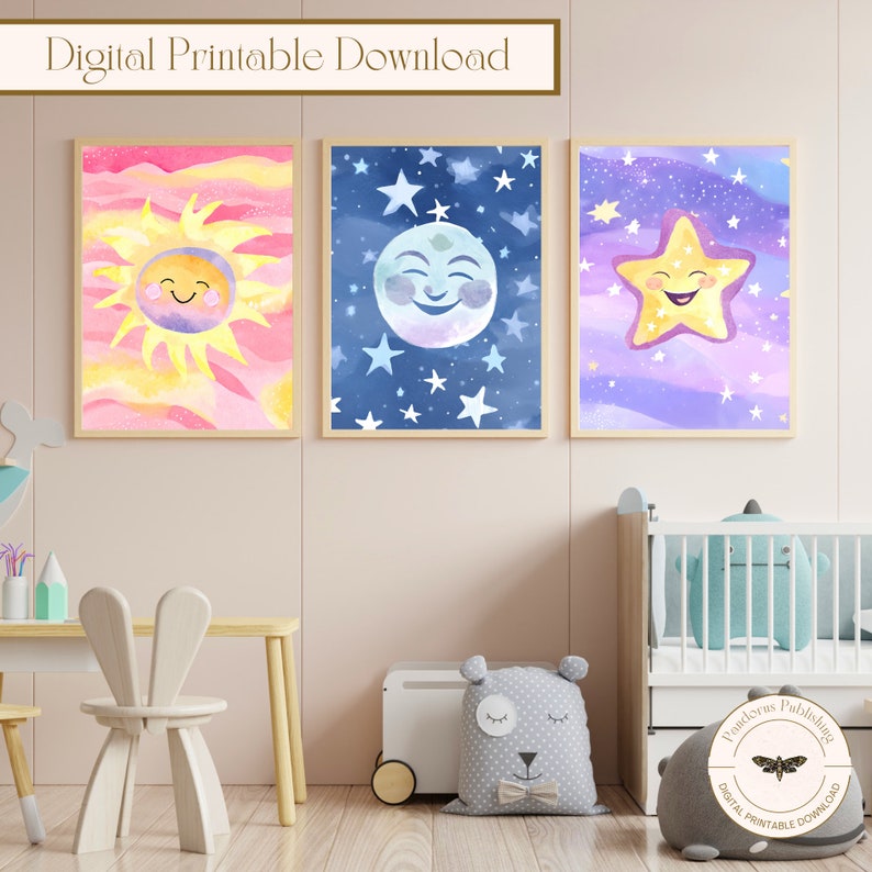 Printable Watercolour Happy Star Poster, Nursery Wall Art, Kids ...