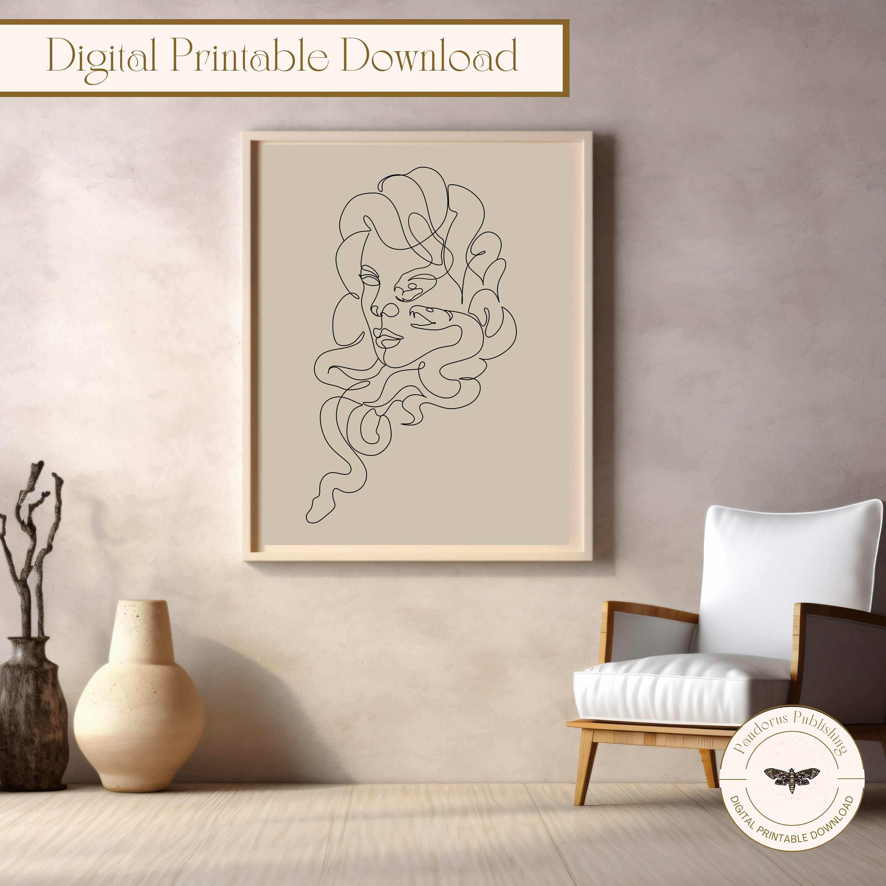Medusa Line Drawing, Greek Mythology Art Poster (digital Download) - Etsy