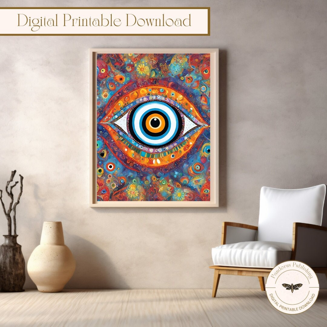 Printable Bohemian Evil Eye Wall Art, Evil Eye Digital Art, Digital ...