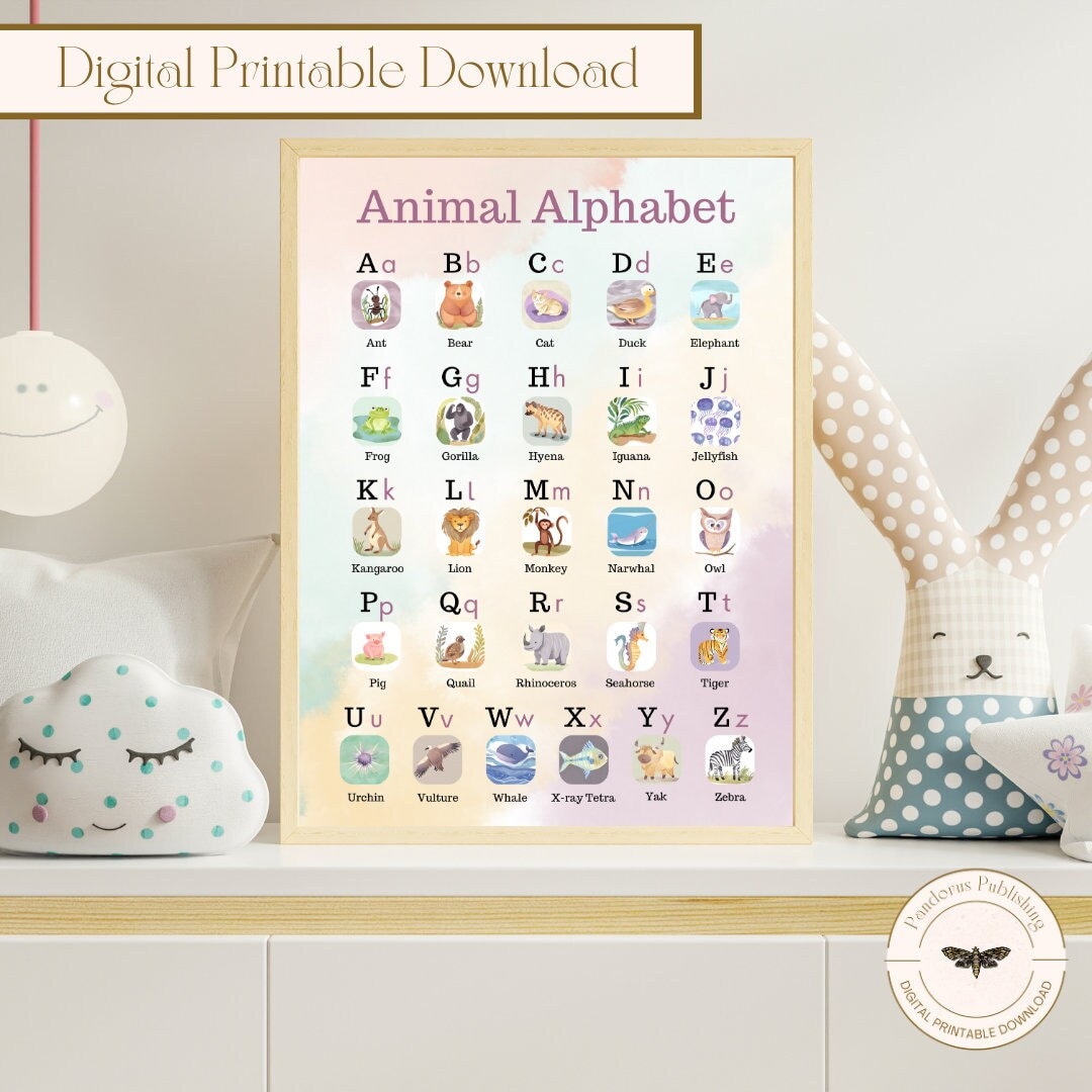 Pink Animal Alphabet Poster, Nursery Classroom Decor (digital Download ...