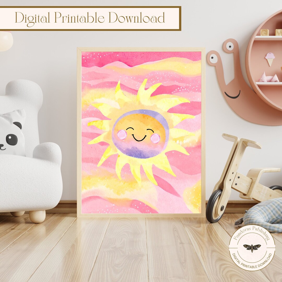 Printable Watercolour Happy Sun Poster, Nursery Wall Art, Kids ...