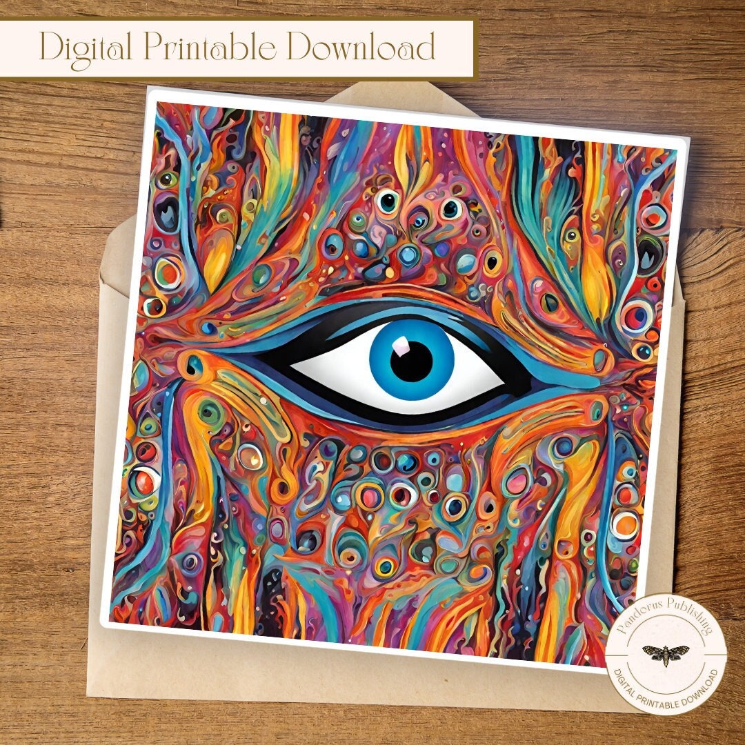Printable Evil Eye Greeting Card, 5x5in Square Blank Message Card ...