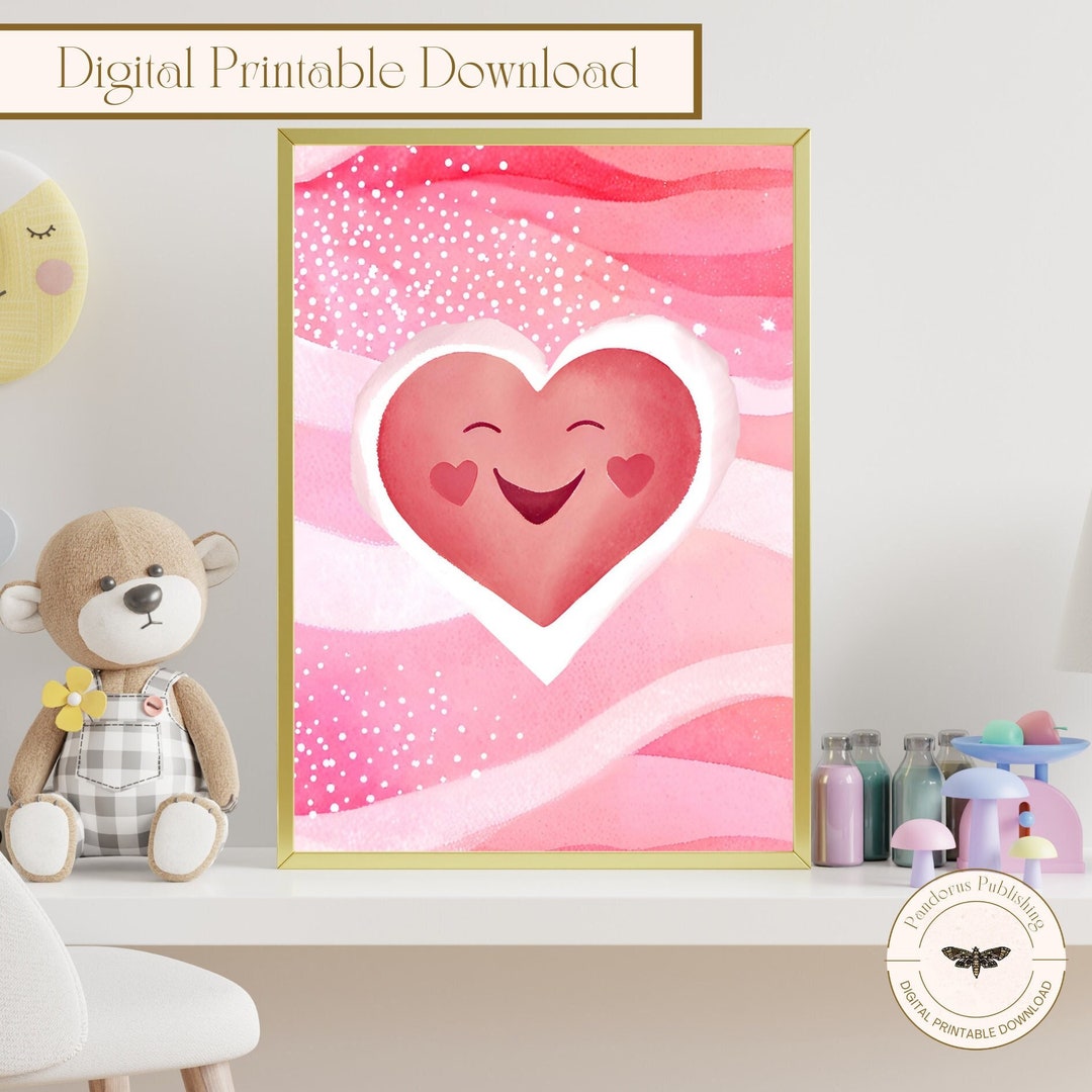 Printable Watercolour Happy Heart Poster, Nursery Wall Art, Kids ...