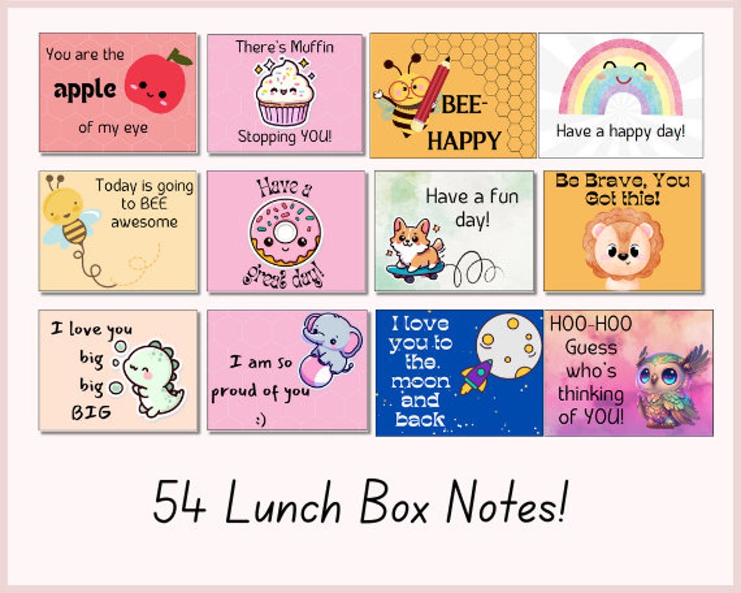 Printable Lunch Box Notes for Kids for Boys or Girls 56 Lunchbox Notes ...