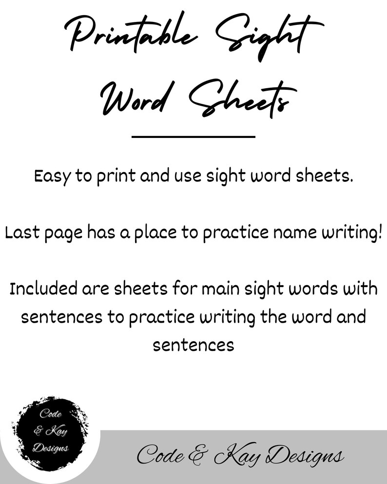 Printable Sight Word Sheets for 4K Prek and up Easy Sight Words Write ...
