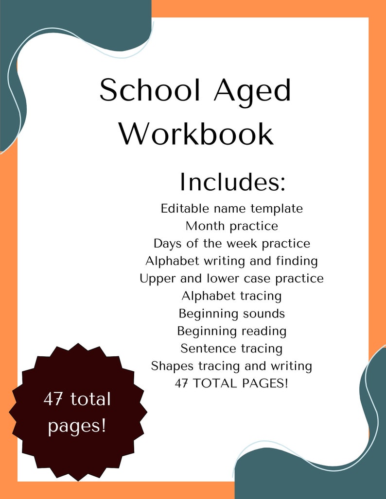 WORKBOOK SCHOOL AGED Prek 4K 5K Kindergarten K Shapes Alphabet ...