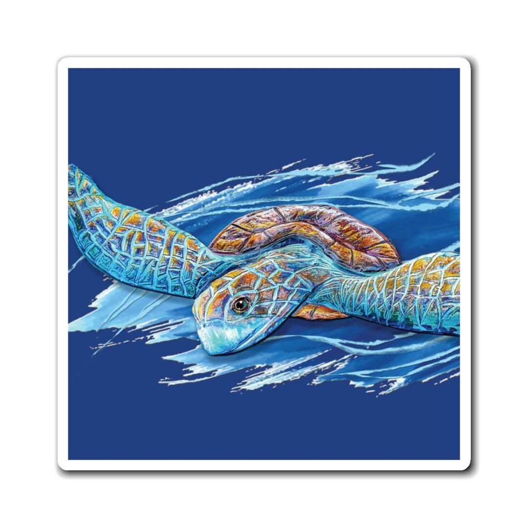 Jake Jones Gallery Sea Turtle Navy Magnet (artwork From Actual, Hand ...