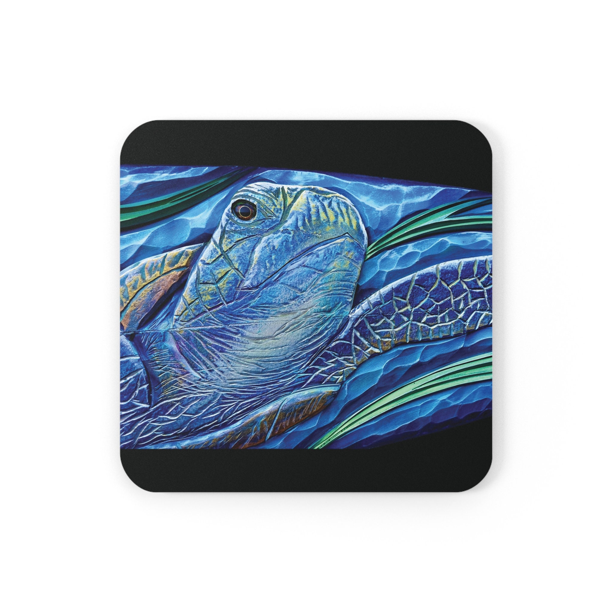 Jake Jones Gallery Sea Turtle Black Corkwood Coaster Set (artwork Comes ...