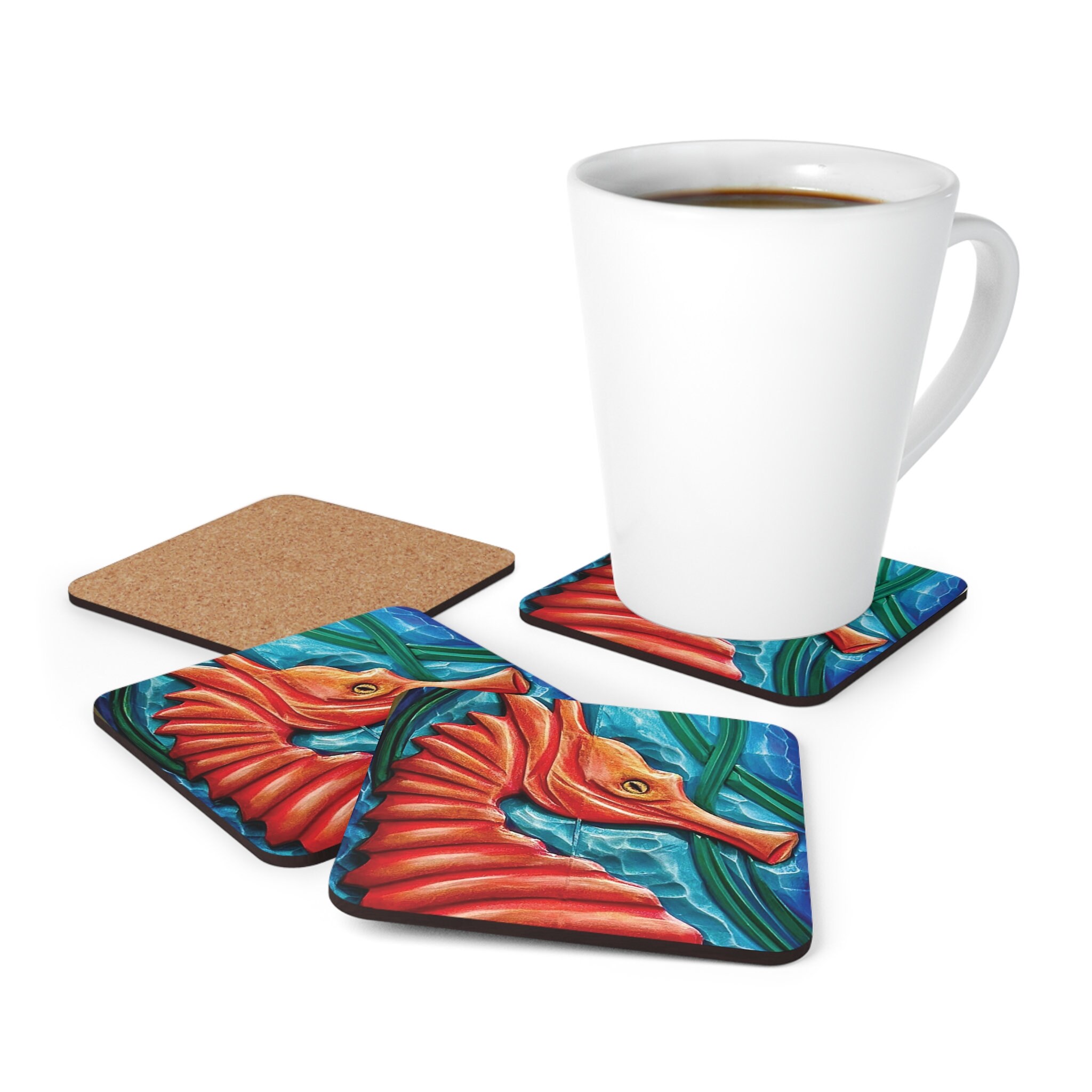 Jake Jones Gallery Artistic Seahorse Corkwood Coaster Set (artwork ...