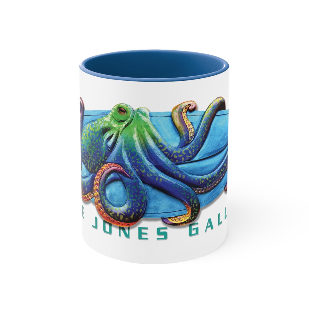 Jake Jones Gallery Octopus Wrapped Surfboard Logo Accent Coffee Mug ...