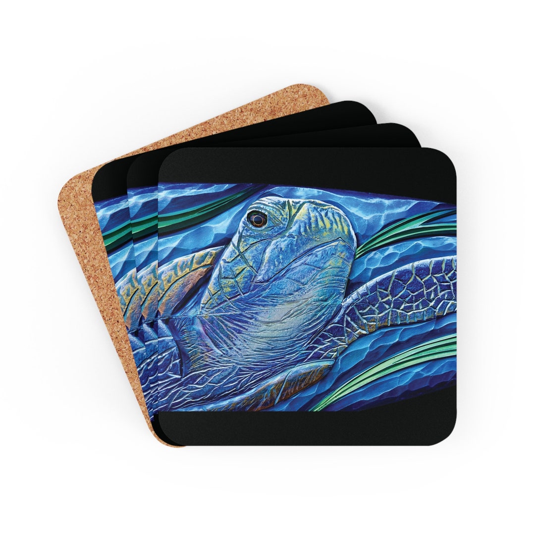 Jake Jones Gallery Sea Turtle Black Corkwood Coaster Set (artwork Comes ...