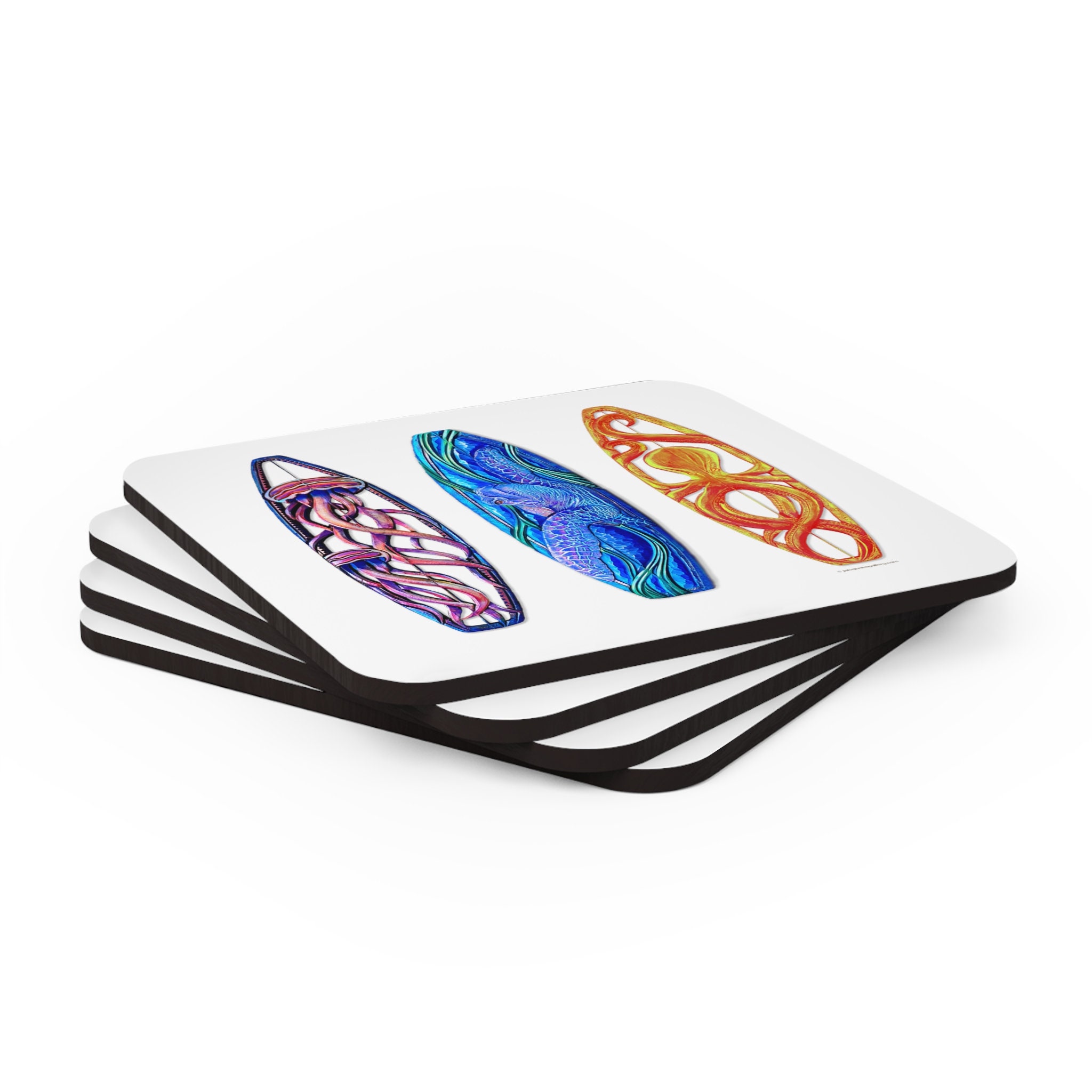 Jake Jones Gallery Artistic Surfboard Trio Corkwood Coaster Set - Etsy