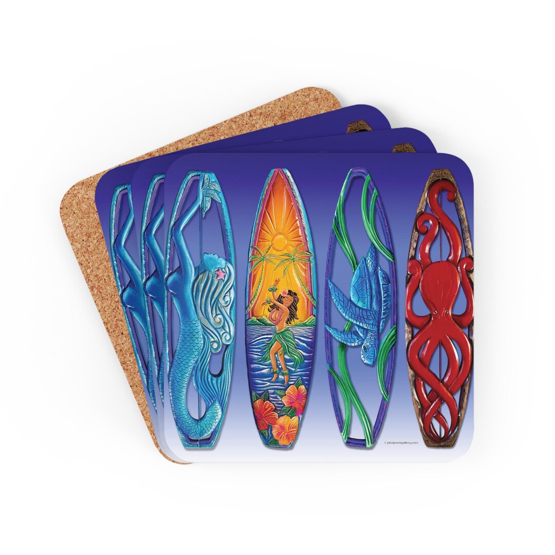 Jake Jones Gallery Carved Surfboards Corkwood Coaster Set (artwork ...