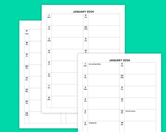 Minimalist, Simple Lined 2024 Calendar Fillable Prints on 8.5x11 or 8 ...