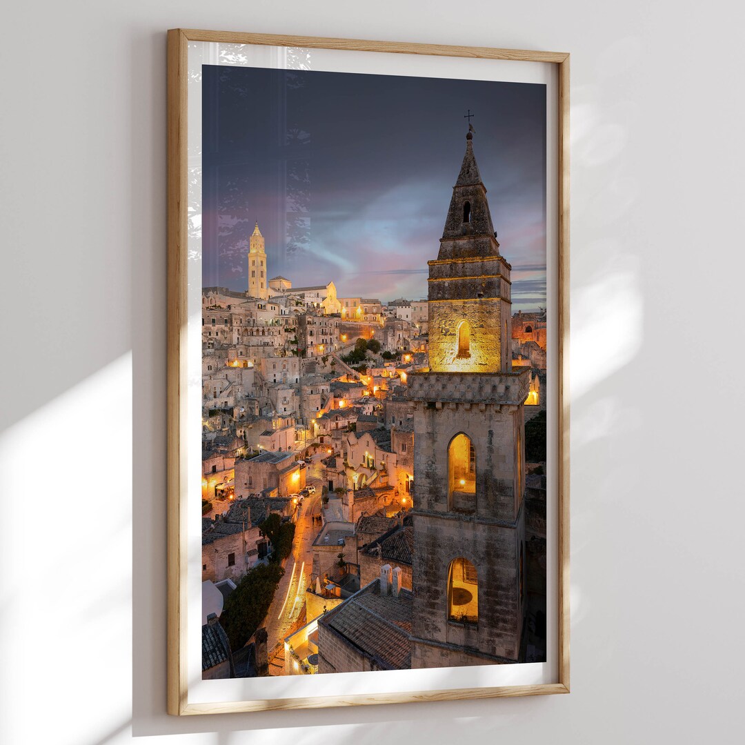 Matera Travel Photo Print, Matera Poster, Matera Cityscape Twilight ...