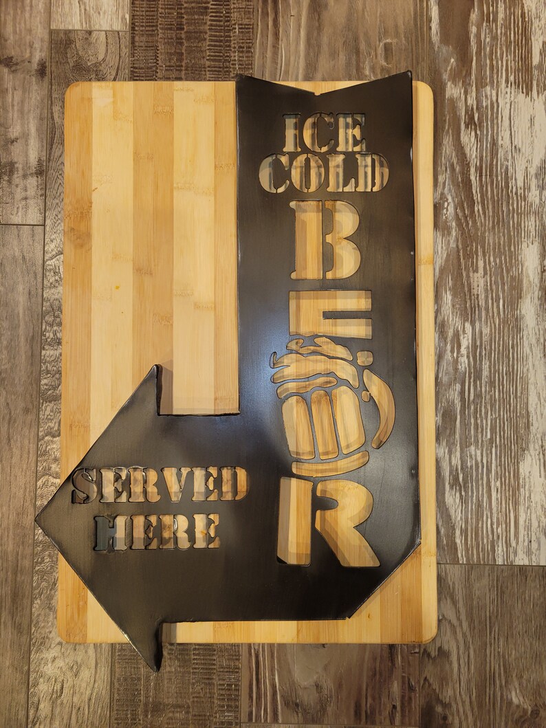 2d Ice Cold Beer Served Here Sign, Outdoor Decor, Mancave, Metal Decor ...