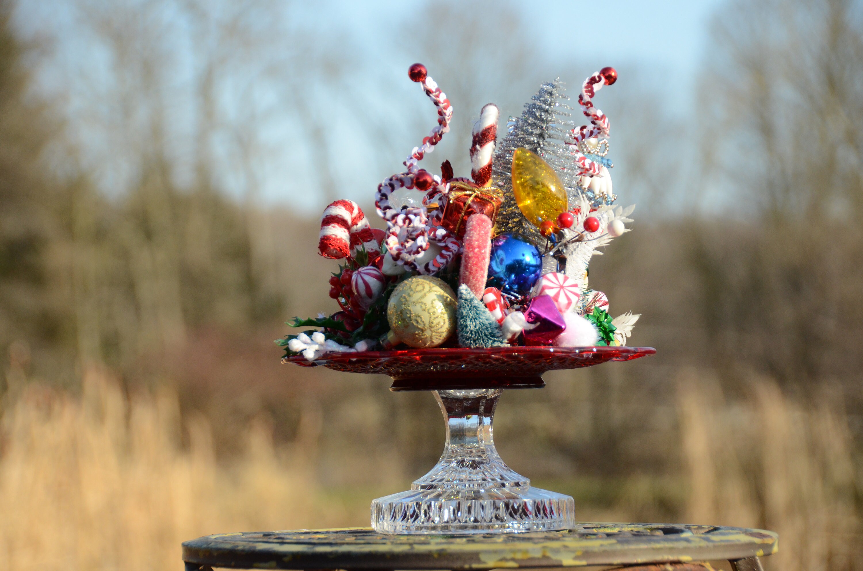 CHRISTMAS ASSEMBLAGE Centerpiece | Elf Ornament With Candy Canes and ...