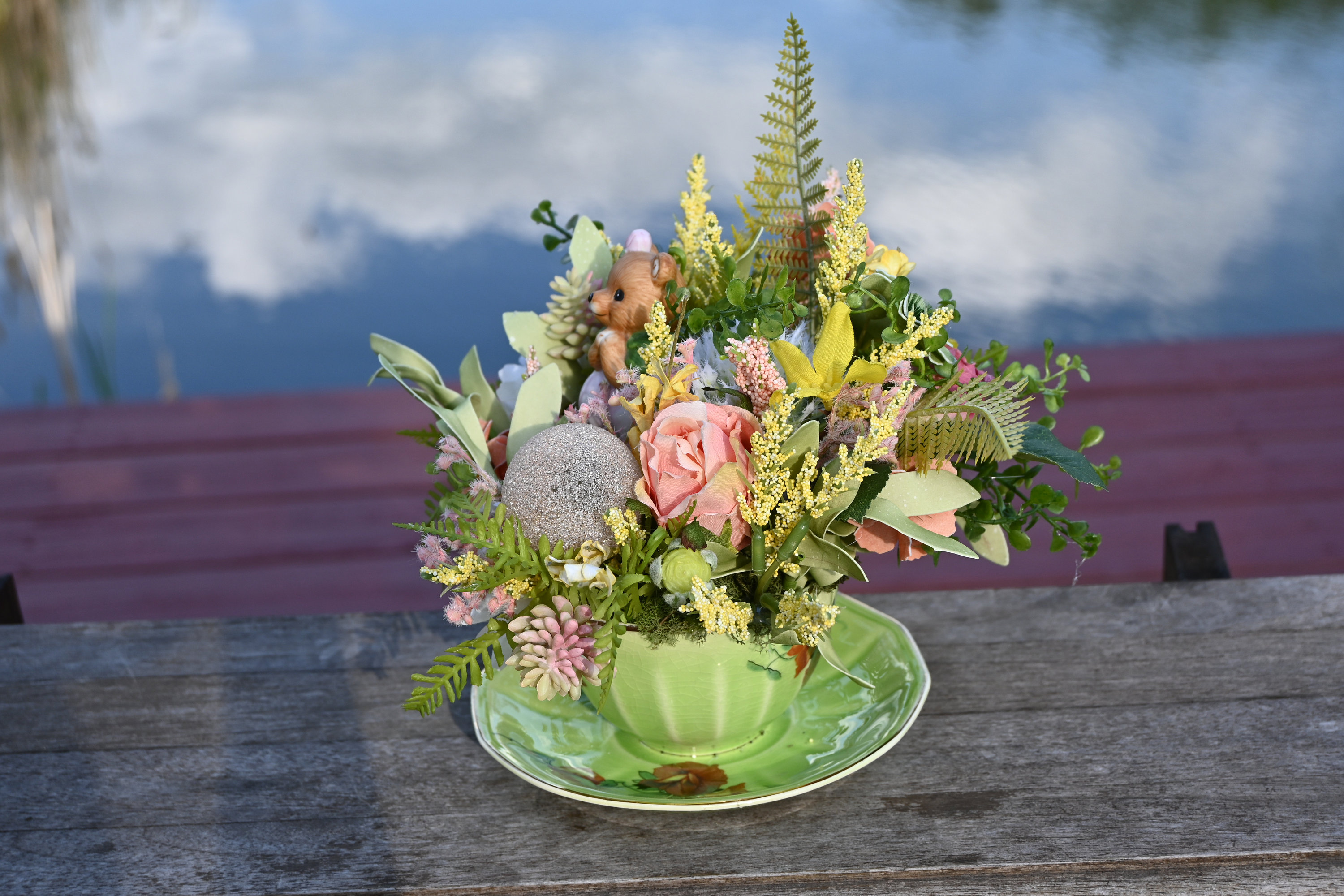 Teacup FLOWER ARRANGEMENT Centerpiece Bouquet in Teacup Assemblage Art ...