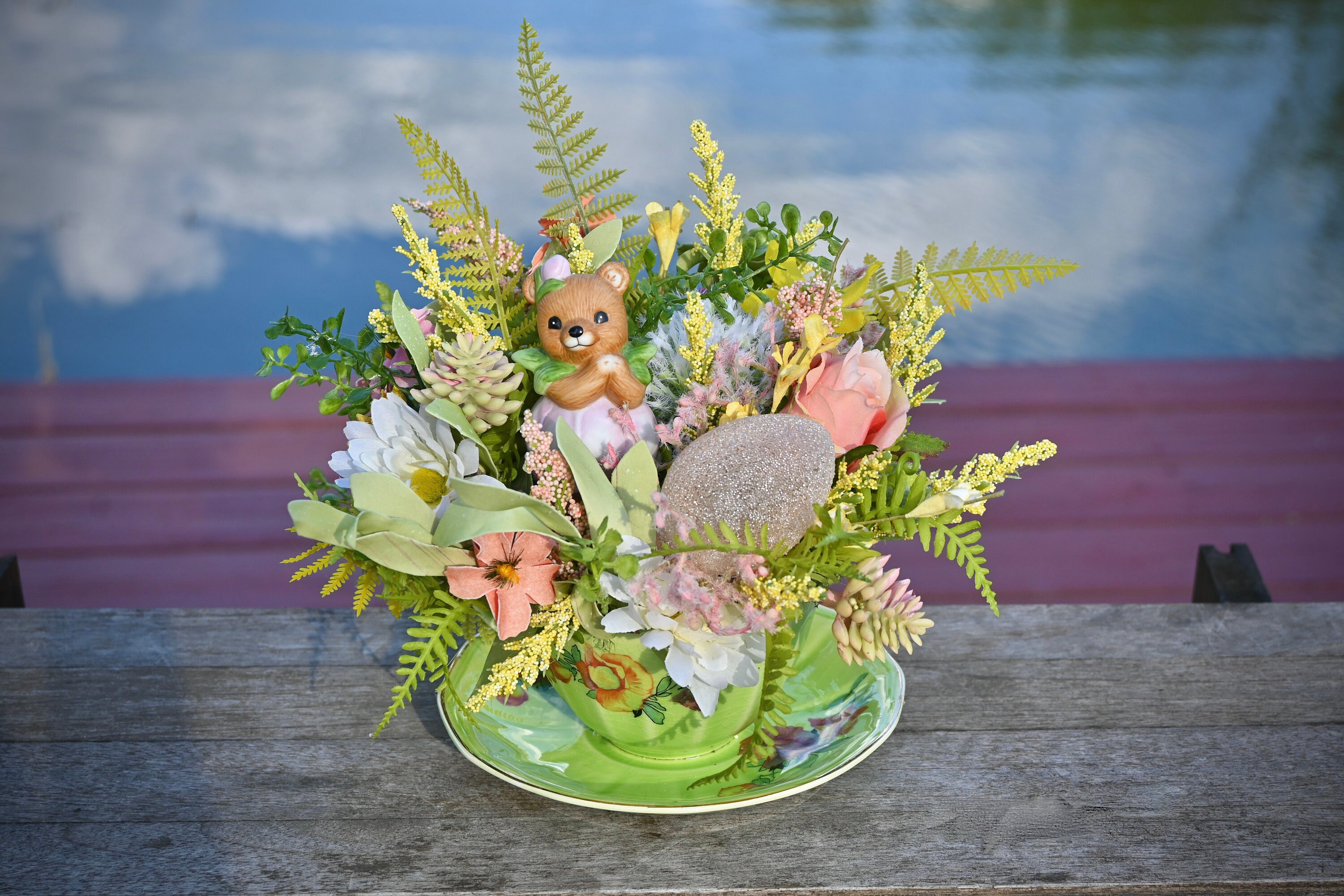 Teacup FLOWER ARRANGEMENT Centerpiece Bouquet in Teacup Assemblage Art ...