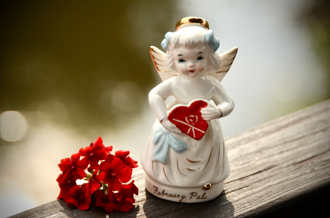 FEBRUARY PAL | 1950s Angel of the Year | Spaghetti Trim Angel Figurine ...