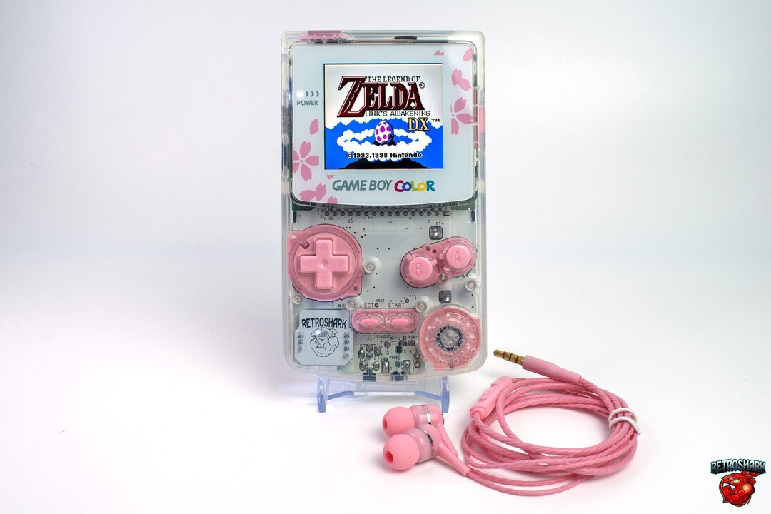 Custom Clear Pink White Game Boy Color IPS Original Size, LED Battery ...