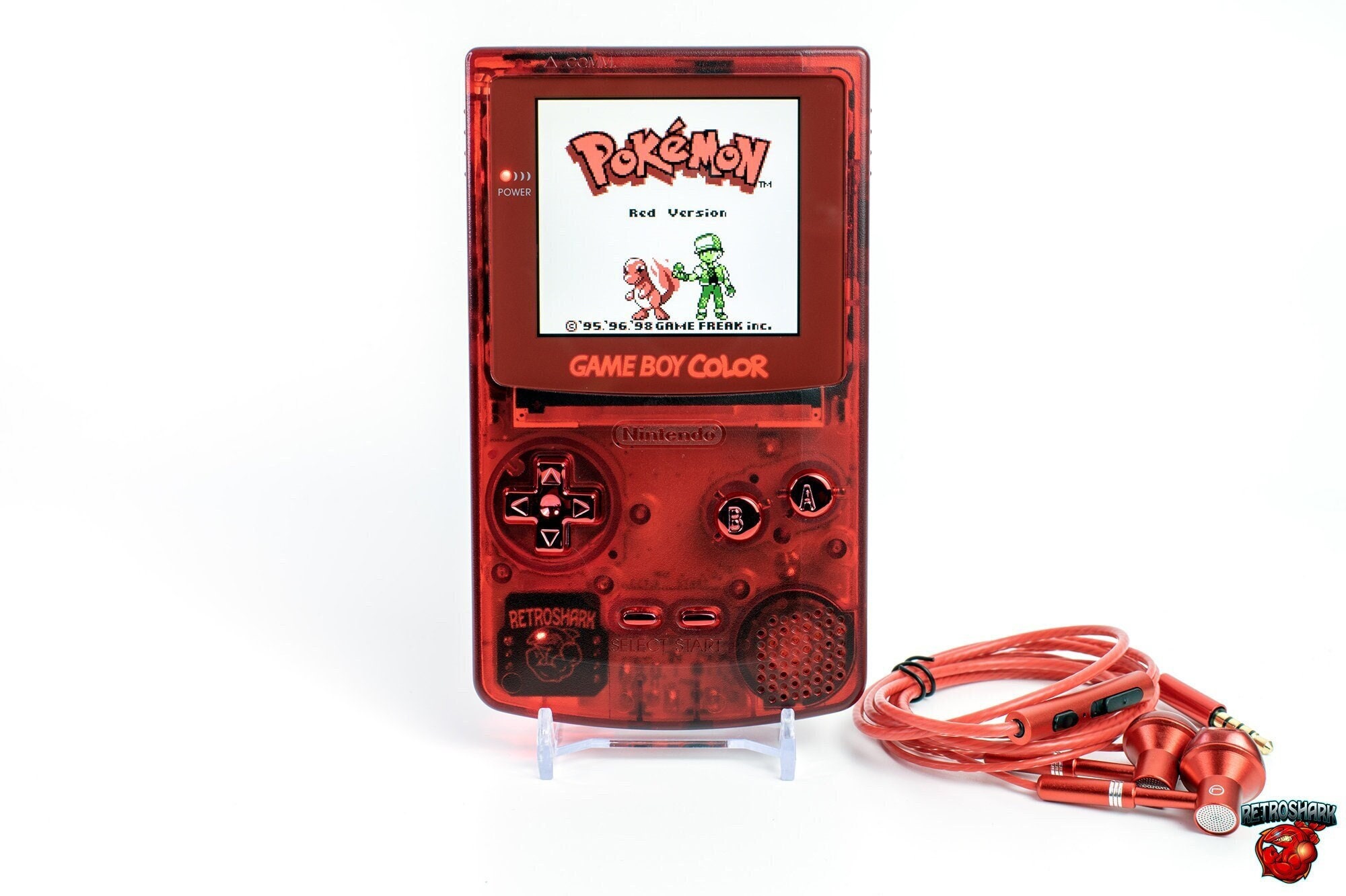 Custom Clear Red Game Boy Color IPS V3, Chrome Red Buttons, LED Battery ...