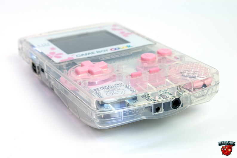 Custom Clear Pink White Game Boy Color IPS Original Size, LED Battery ...