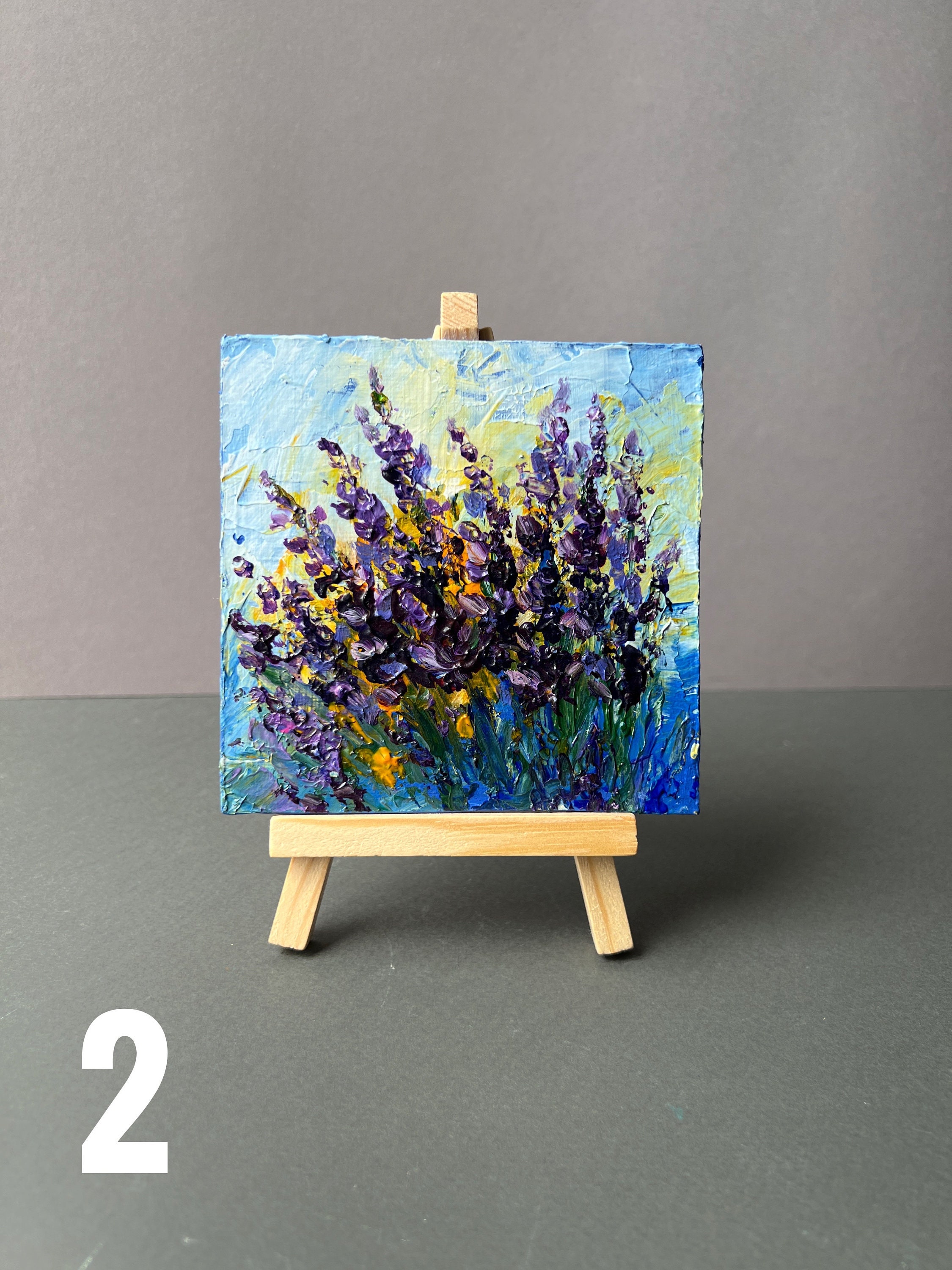 Miniature Acrylic Original Painting Lavender Flowers in Bloom Textured ...