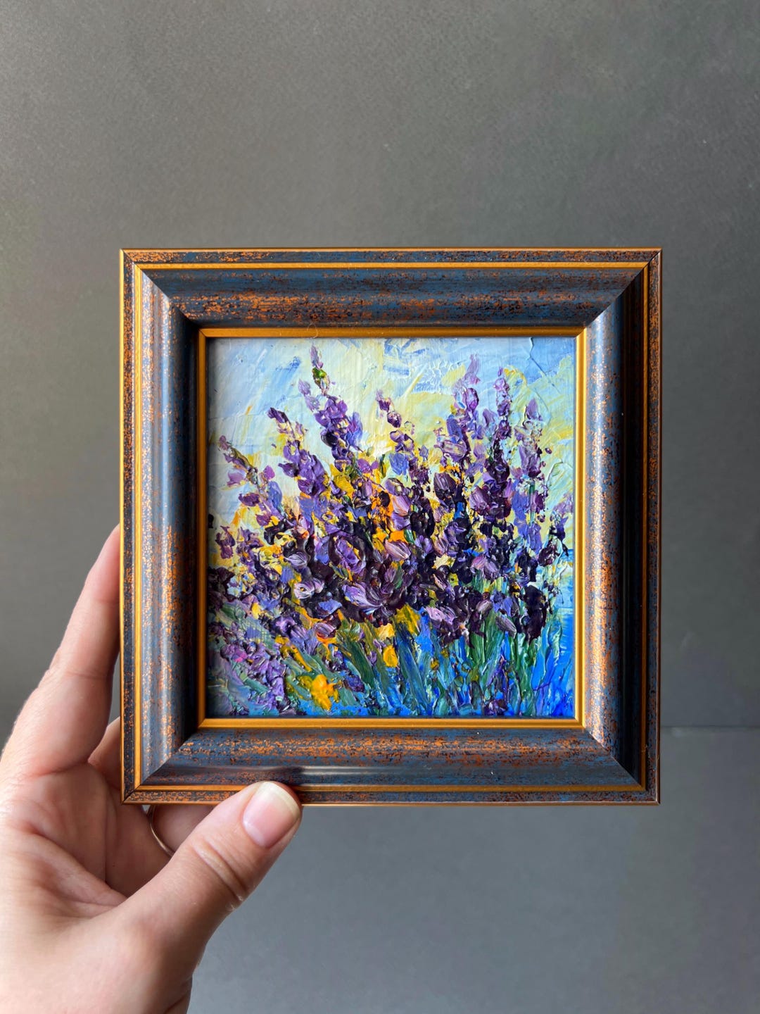 Miniature Acrylic Original Painting Lavender Flowers in Bloom Textured ...
