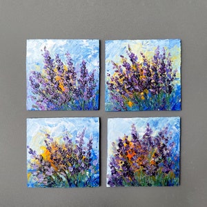 Miniature Acrylic Original Painting Lavender Flowers in Bloom Textured ...
