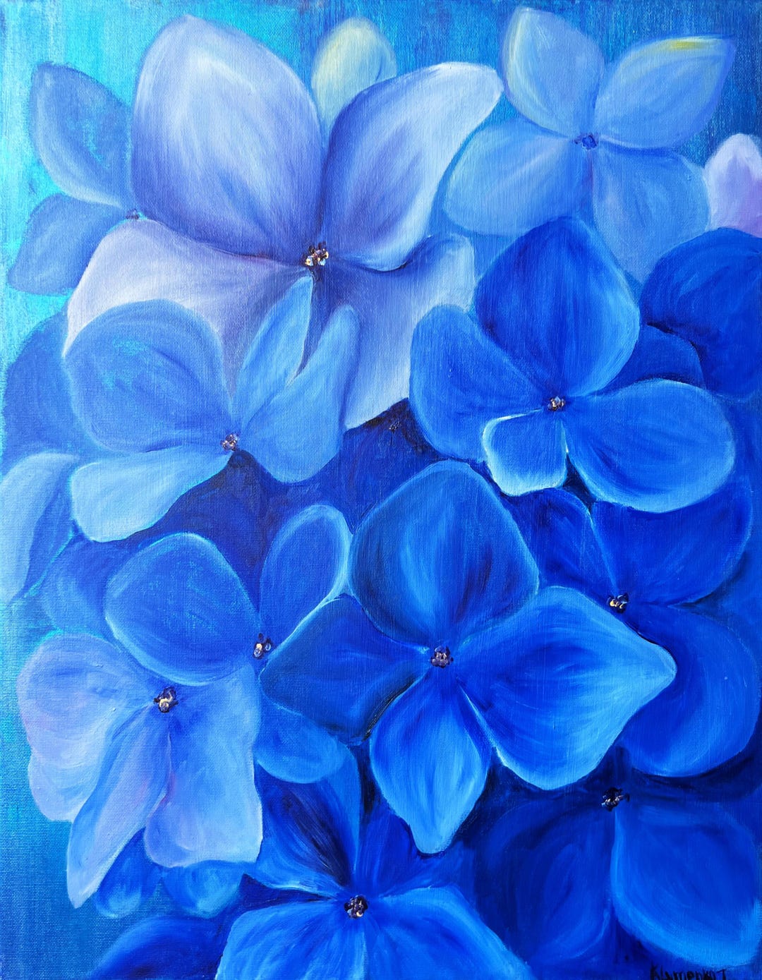 Blue Hydrangea Oil Painting on Canvas Original Floral Wall Art Handmade ...