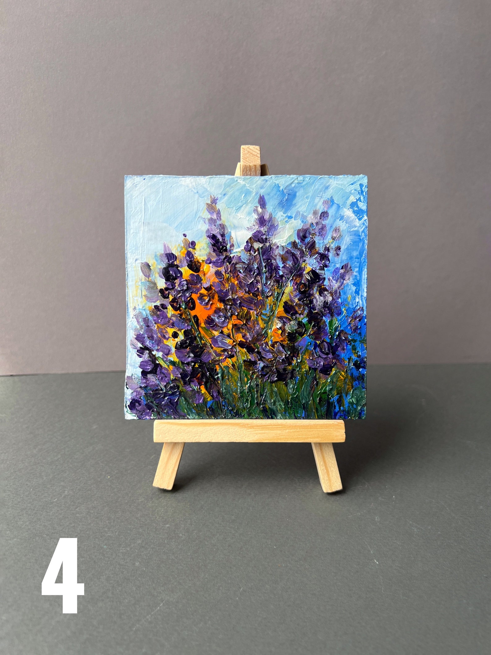 Miniature Acrylic Original Painting Lavender Flowers in Bloom Textured ...