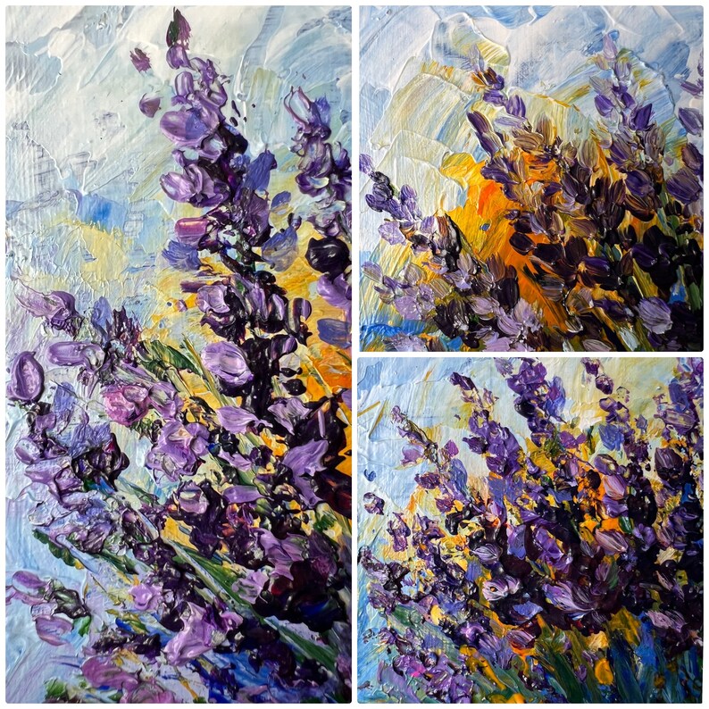 Miniature Acrylic Original Painting Lavender Flowers in Bloom Textured ...