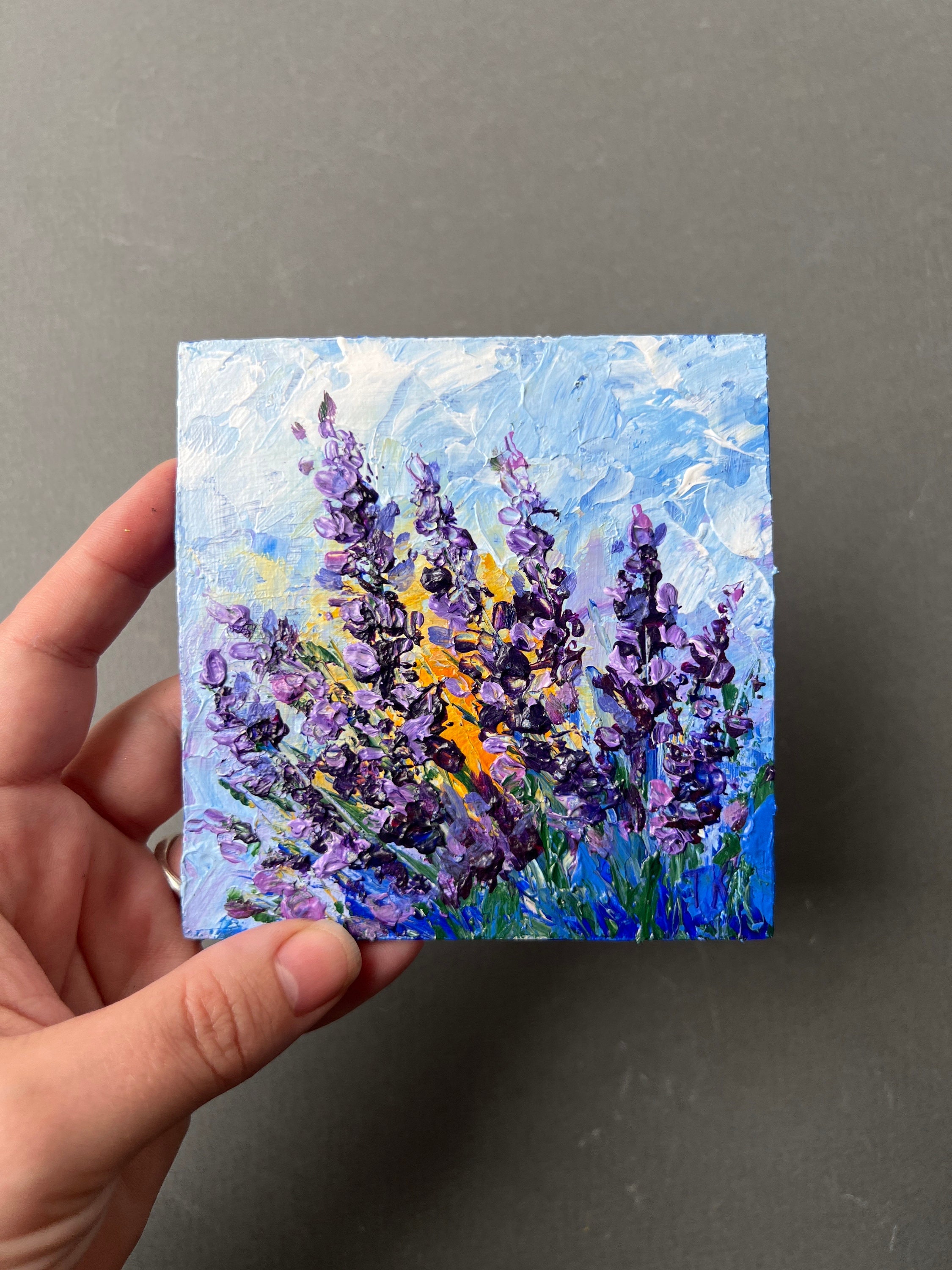 Miniature Acrylic Original Painting Lavender Flowers in Bloom Textured ...