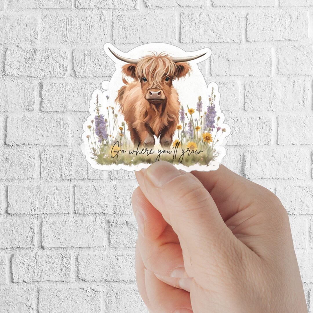 Cute Baby Highland Cow Sticker Journal Sticker Wildflowers Sticker ...