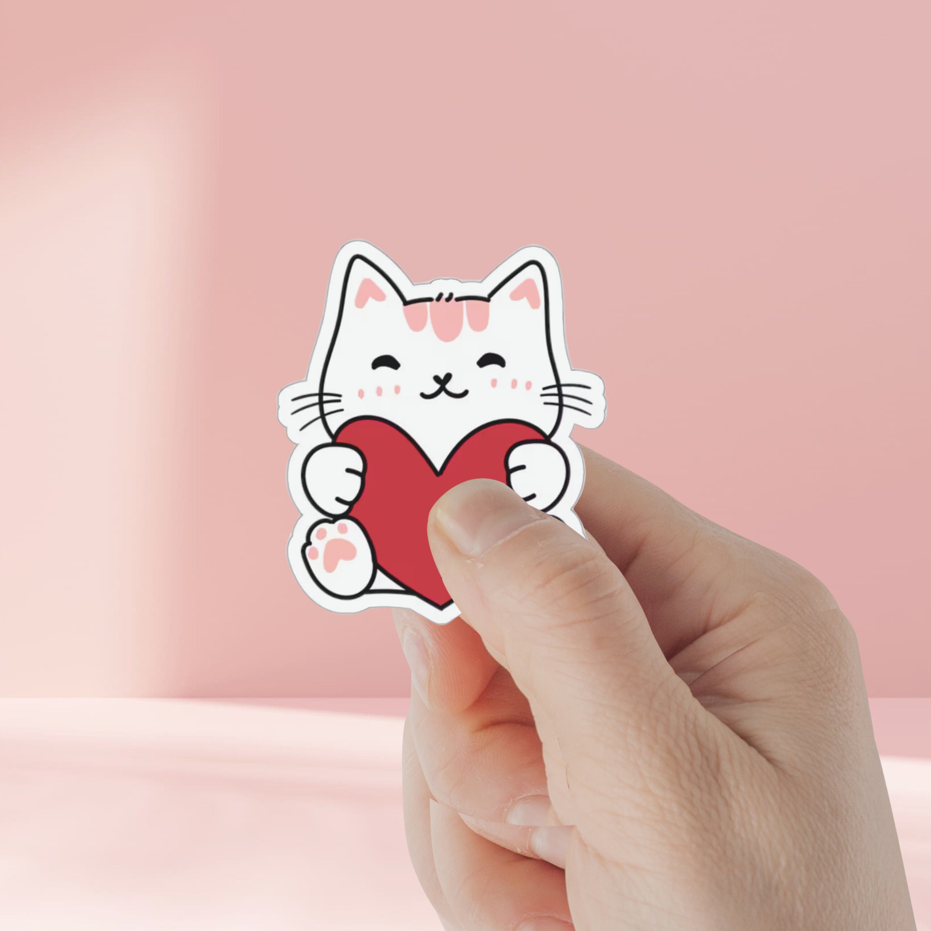 Cute Cat Sticker Gift for Cat Lovers Heart Sticker Decal Happy ...