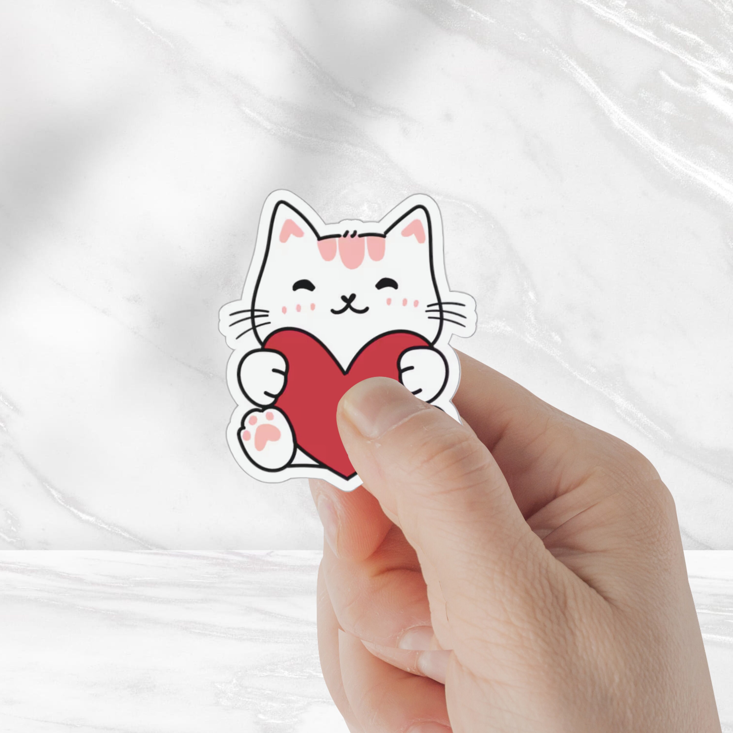 Cute Cat Sticker Gift for Cat Lovers Heart Sticker Decal Happy ...