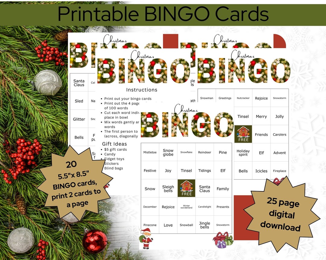 Christmas Bingo Printable Game Festive Fun for the Holidays - Etsy