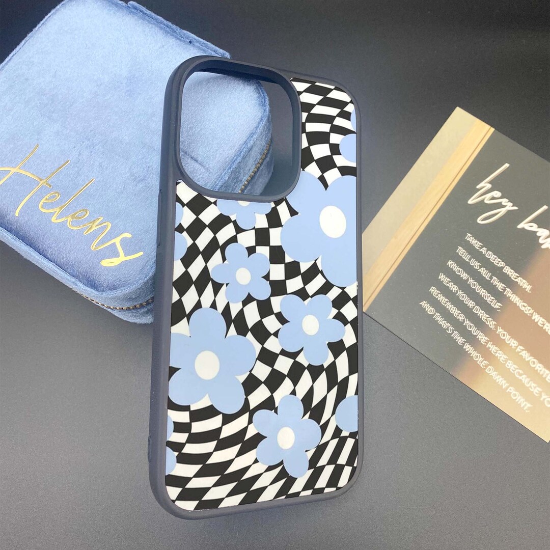 Blue Daisy Flower Phone Case,retro Black White Checks Phone Case,groovy ...