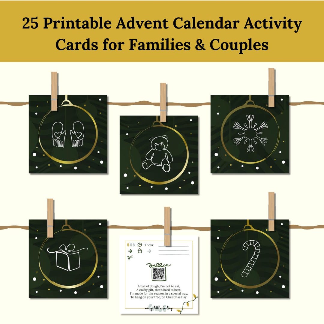 Advent Calendar Printable Challenge Cards for Christmas Countdown ...