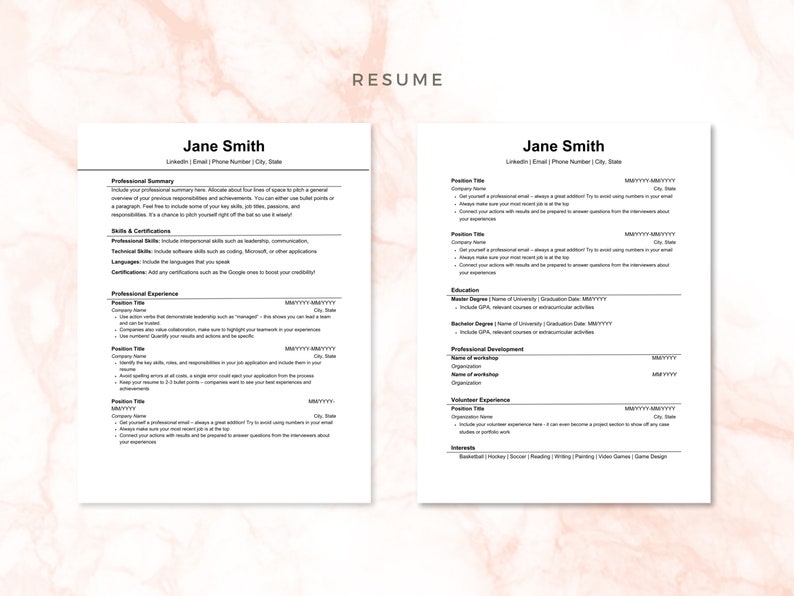 Resume Template ATS Friendly Google Docs Resume Word Canva Minimalist ...