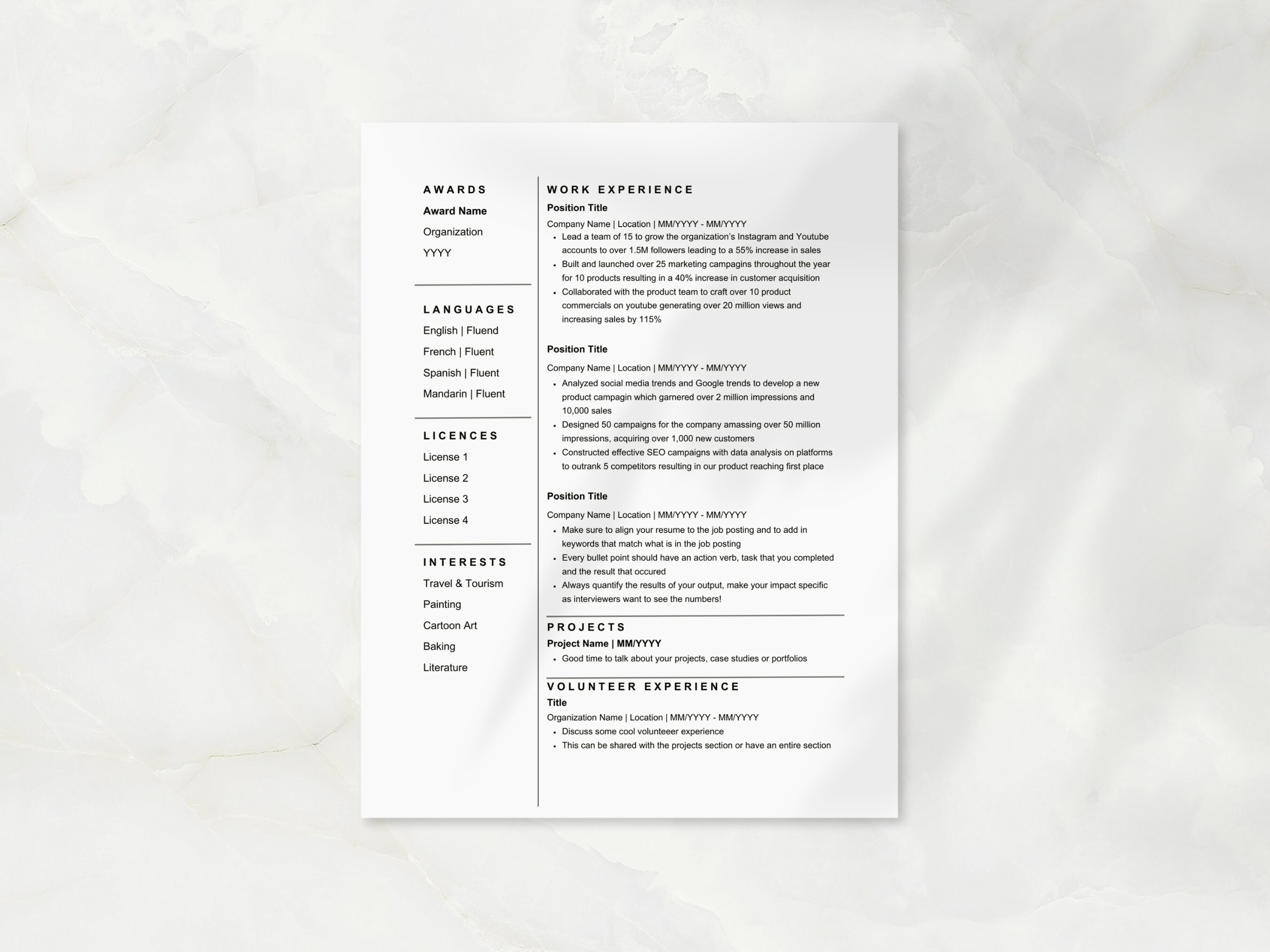 Resume Template Modern Resume Template Simple Clean Resume Google Docs ...