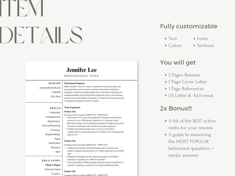 Resume Template Modern Resume Template Word Simple Resume for Google ...