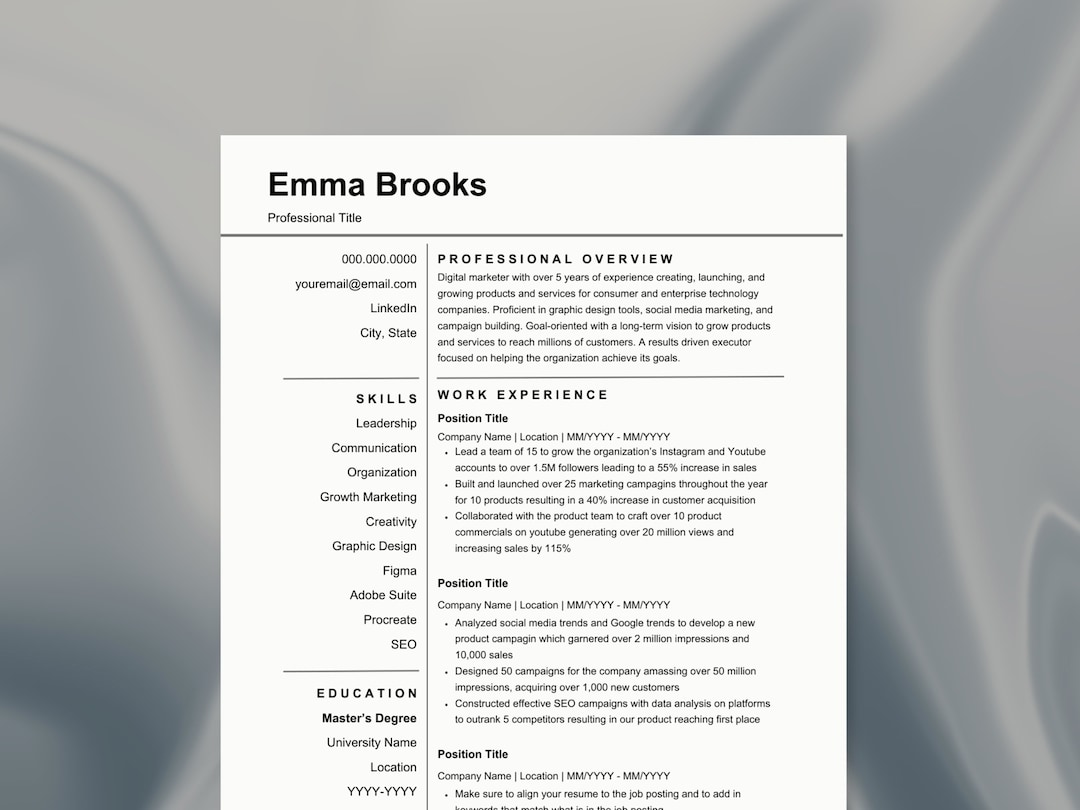 Minimalist Resume Template Simple Template Clean Resume Template Docs ...