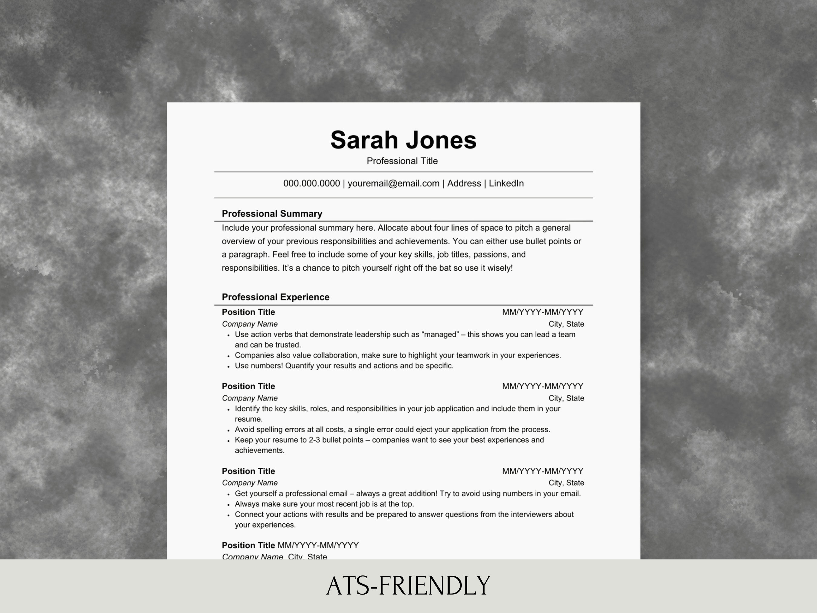 ATS Resume Template for Google Docs Resume Template Word Minimalist ATS ...