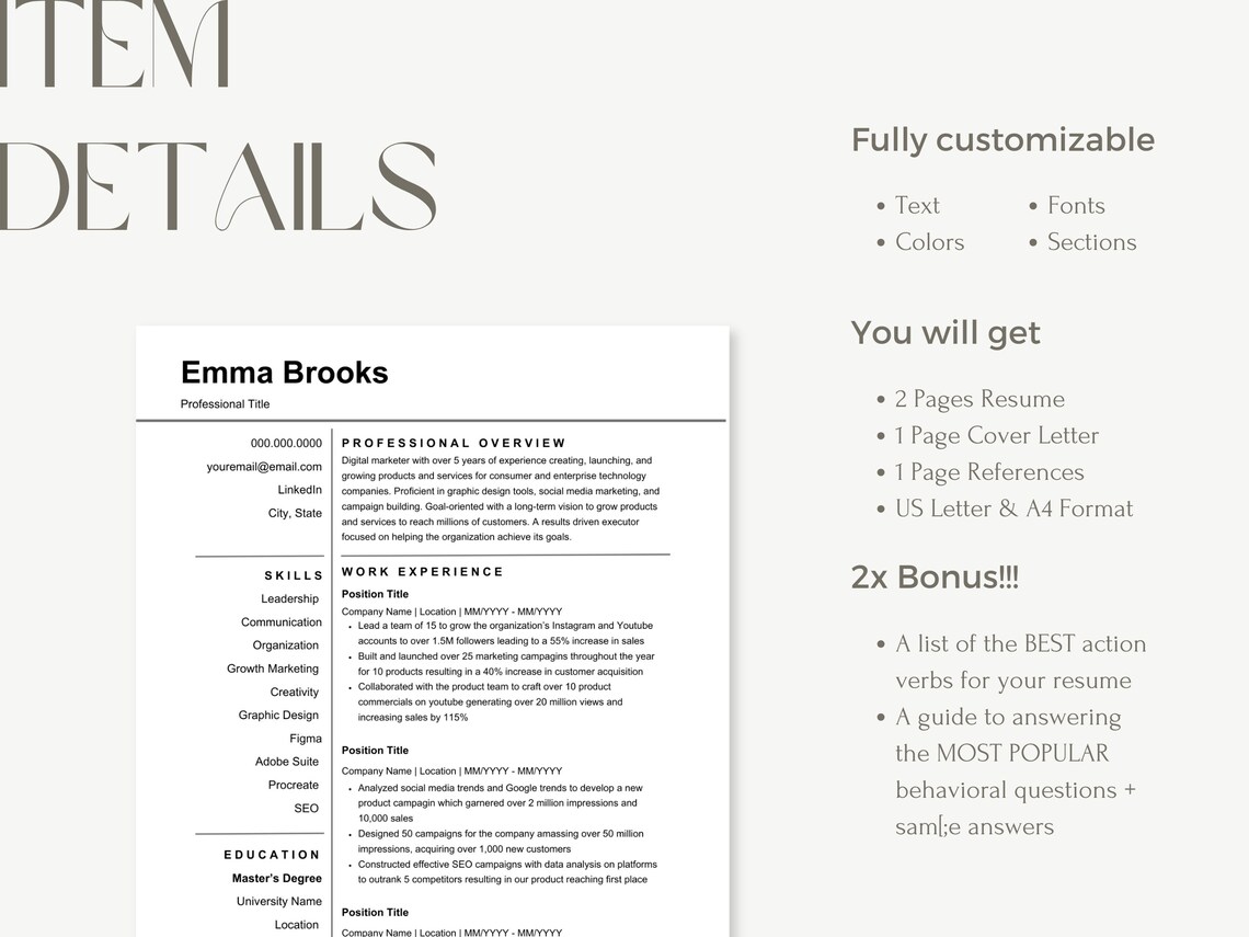 Minimalist Resume Template Simple Template Clean Resume Template Docs ...