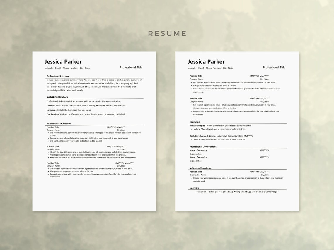 Resume Template Word ATS Friendly Resume Template Minimalist Canva ...