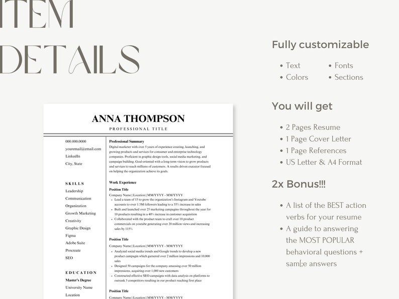 Resume Template Professional Resume Template Modern Resume Template for ...